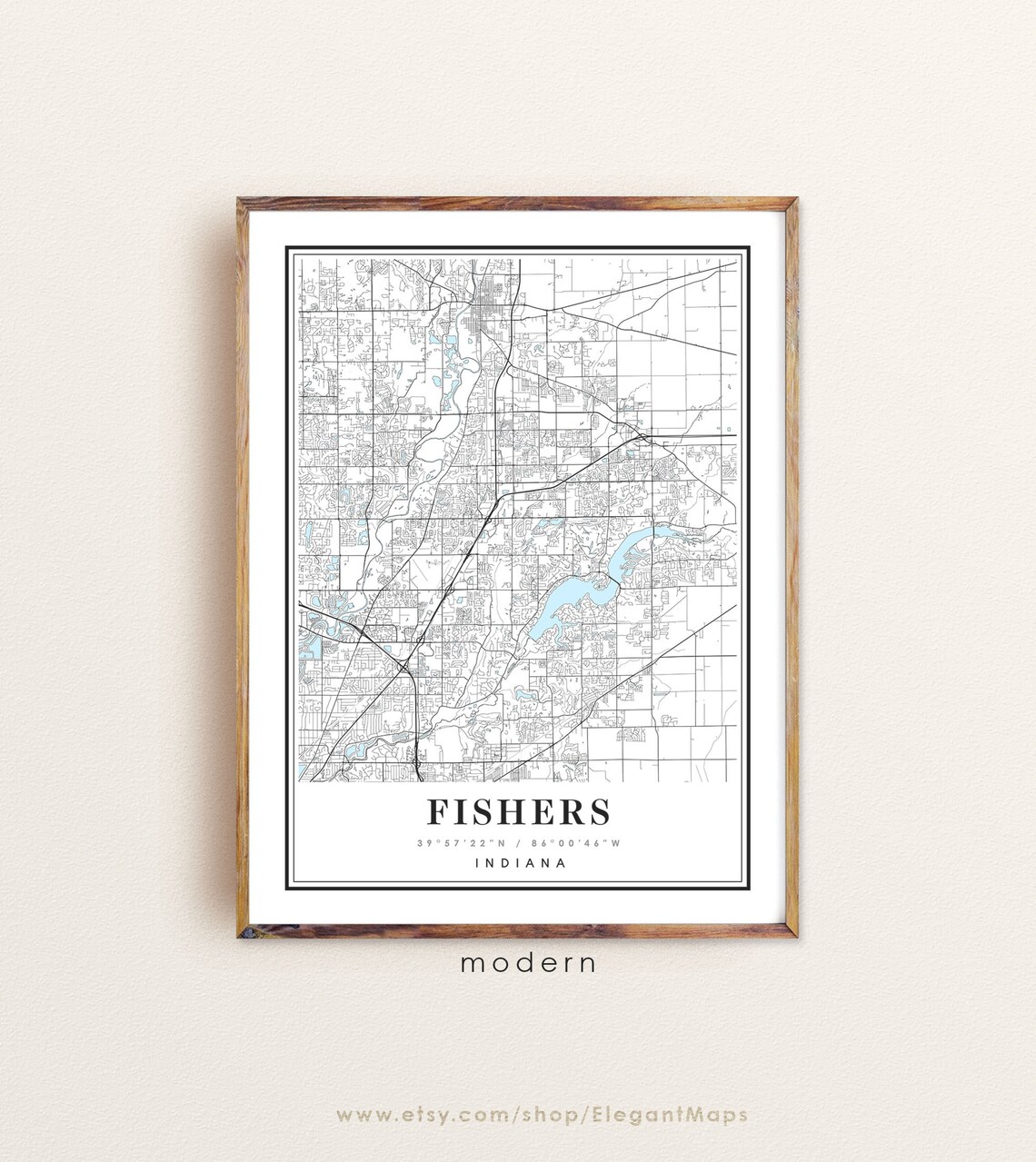 Fishers Indiana map Fishers IN map Fishers city map Fishers | Etsy
