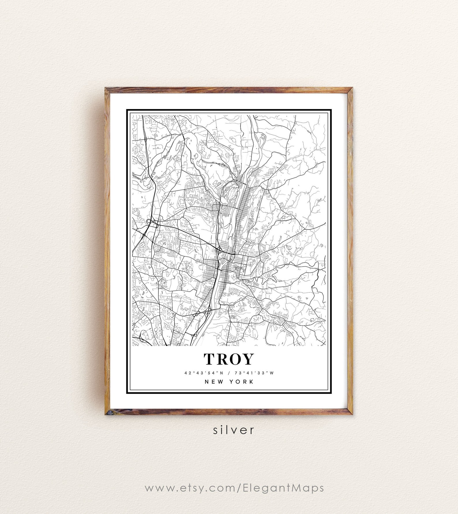 Troy New York Map Troy NY Map Troy City Map Troy Print | Etsy