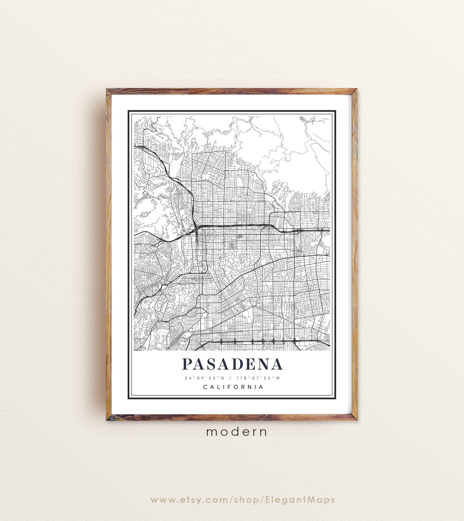 Pasadena California map Pasadena CA map Pasadena city map | Etsy