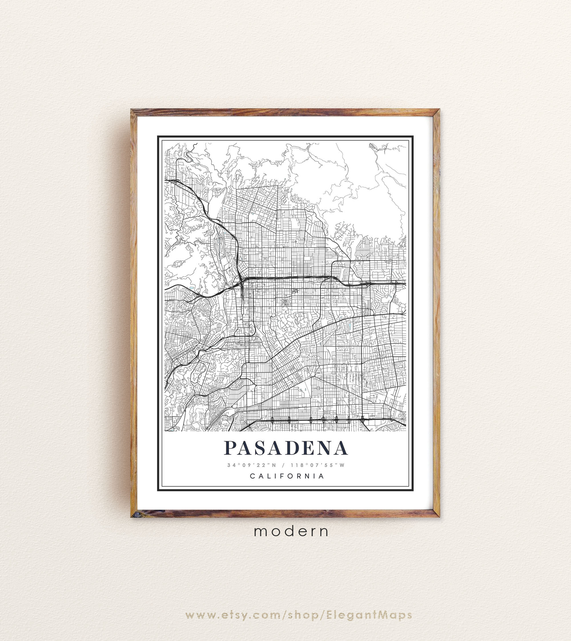 Pasadena California map Pasadena CA map Pasadena city map | Etsy