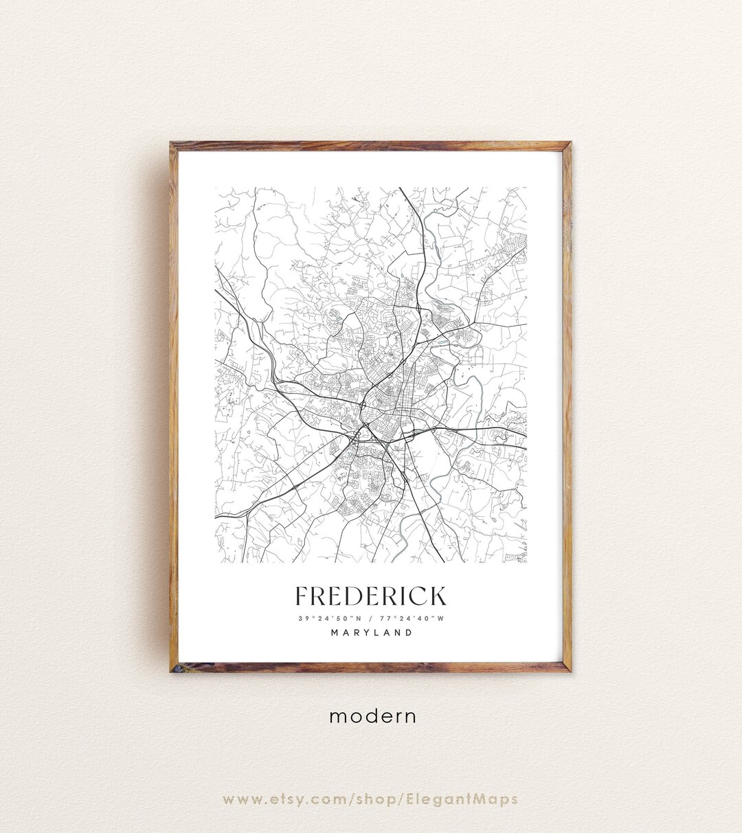 Frederick Maryland Map, Frederick MD Map, Frederick City Print ...