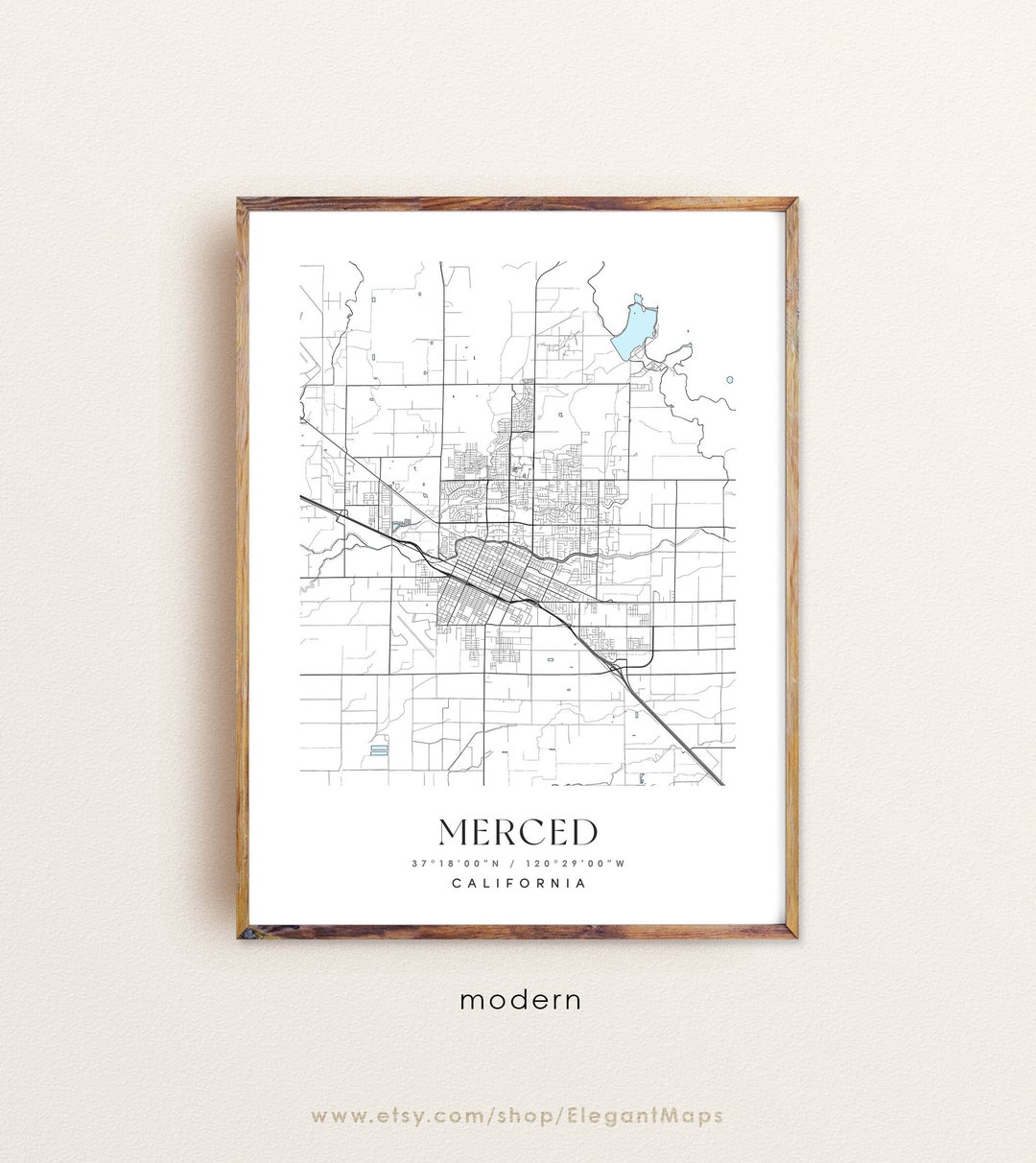 Merced California Map, Merced CA Map, Merced City Print, Merced Poster ...