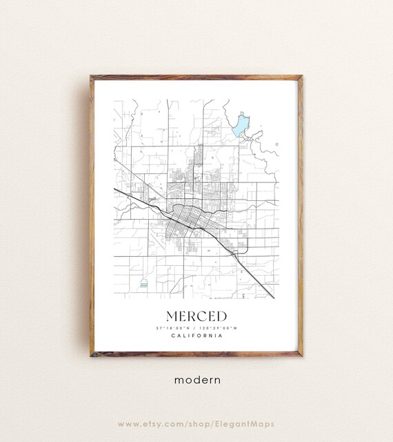 Mapa de Merced California Mapa de Merced CA Impresión de la - Etsy España