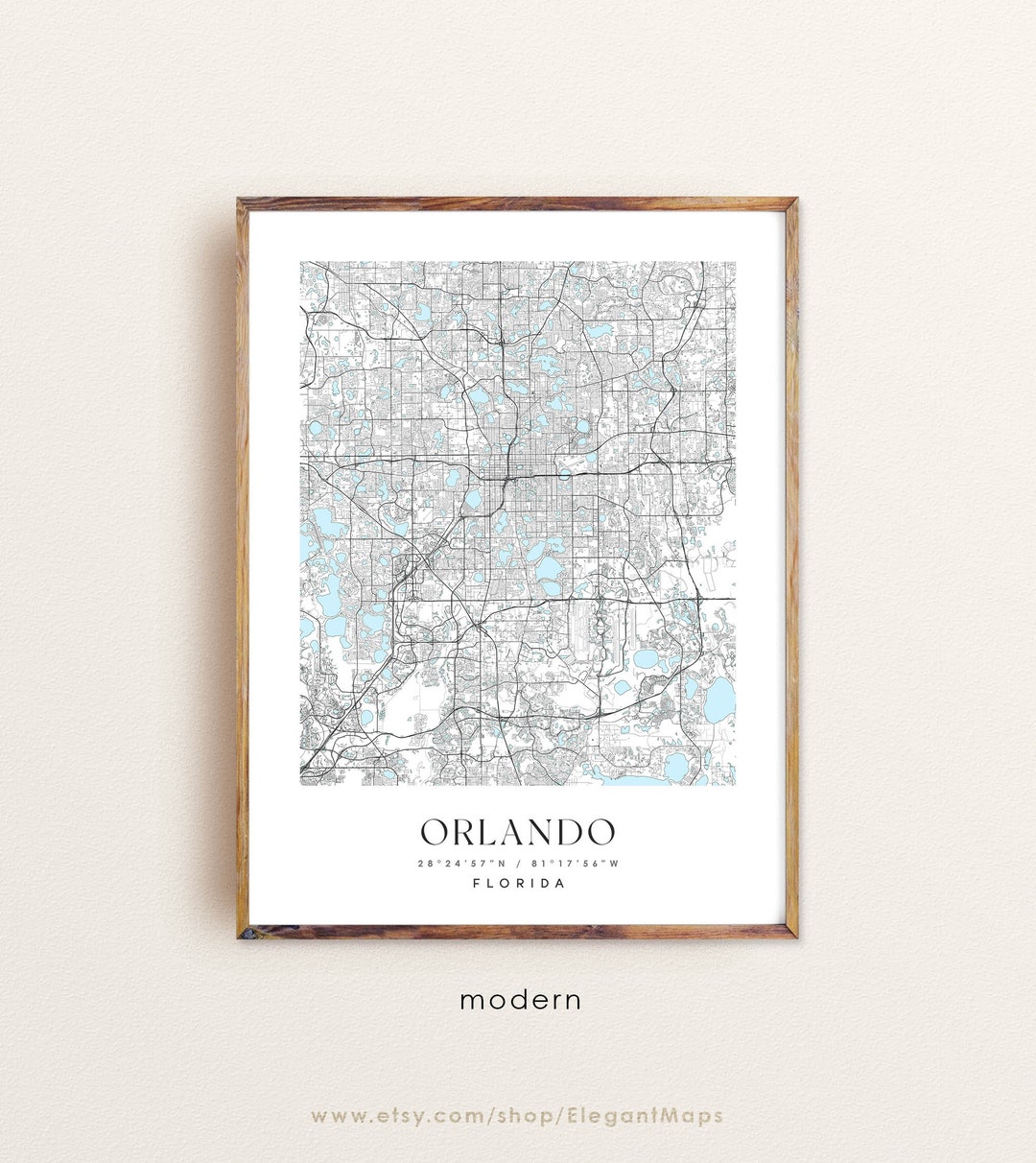Orlando Florida Map, Orlando FL Map, Orlando City Print, Orlando Poster ...