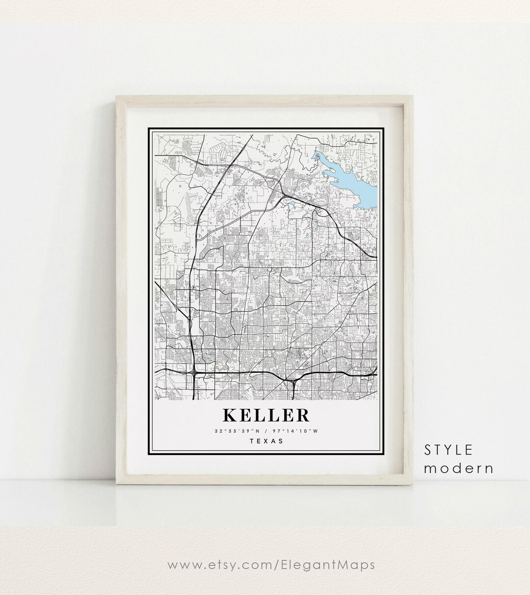 Keller Texas Map Keller TX Map Keller City Map Keller - Etsy