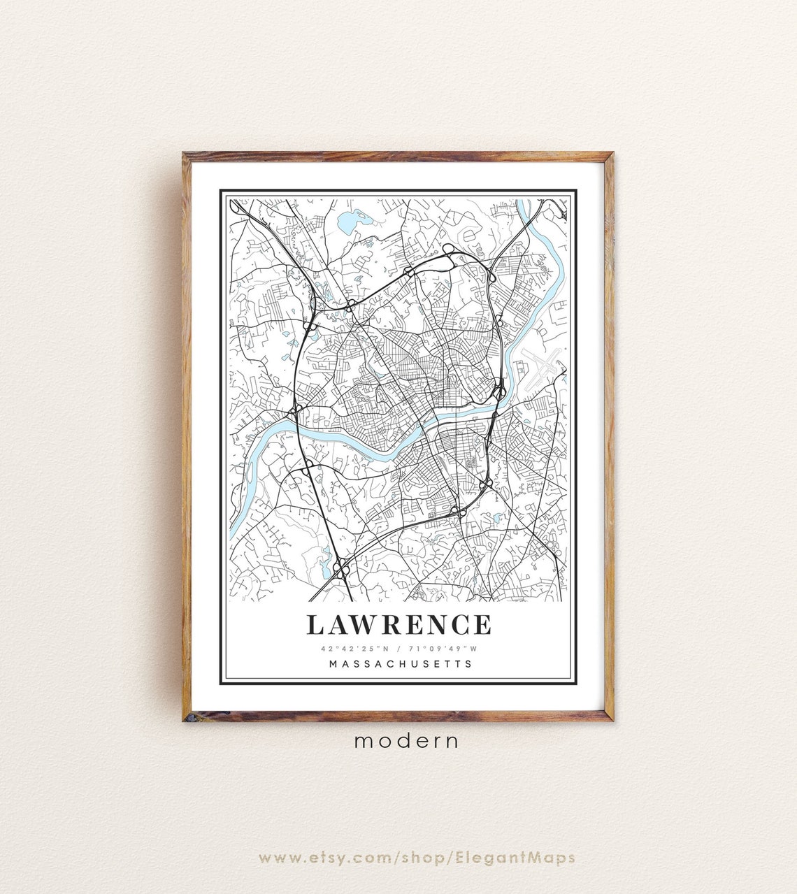 Lawrence Massachusetts map Lawrence MA map Lawrence city | Etsy
