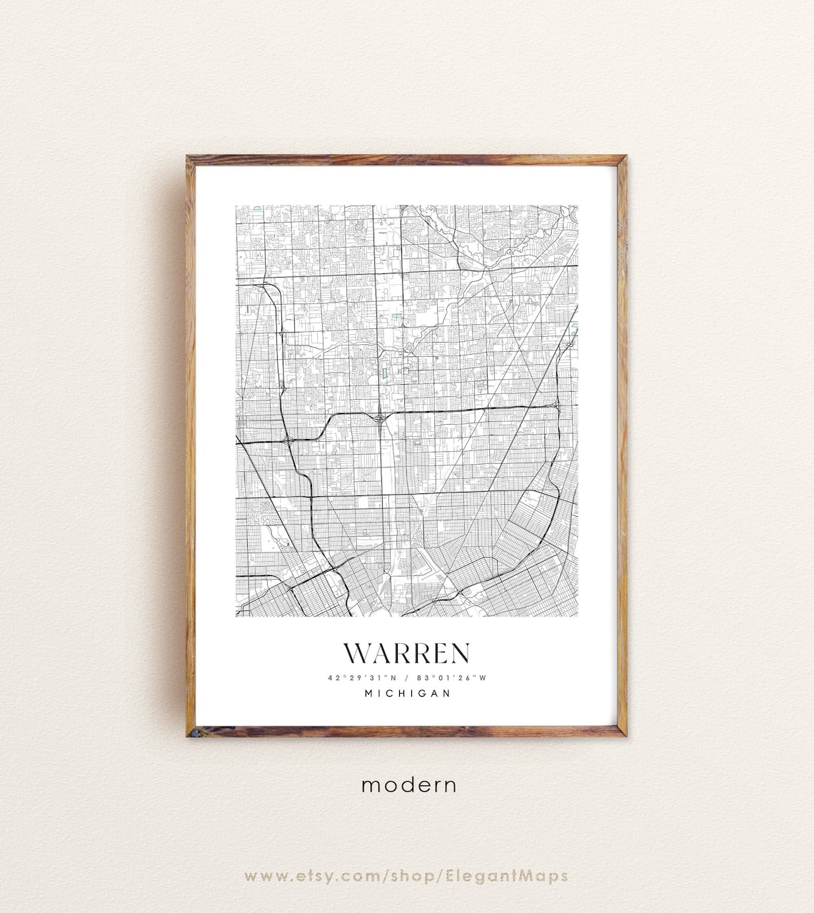 Warren Michigan Map Warren MI Map Warren City Print Warren - Etsy