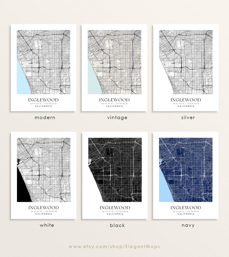 Inglewood California Map Inglewood CA Map Inglewood City - Etsy