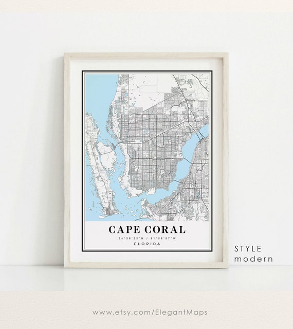 Cape Coral Florida Map Cape Coral FL Map Cape Coral City | Etsy