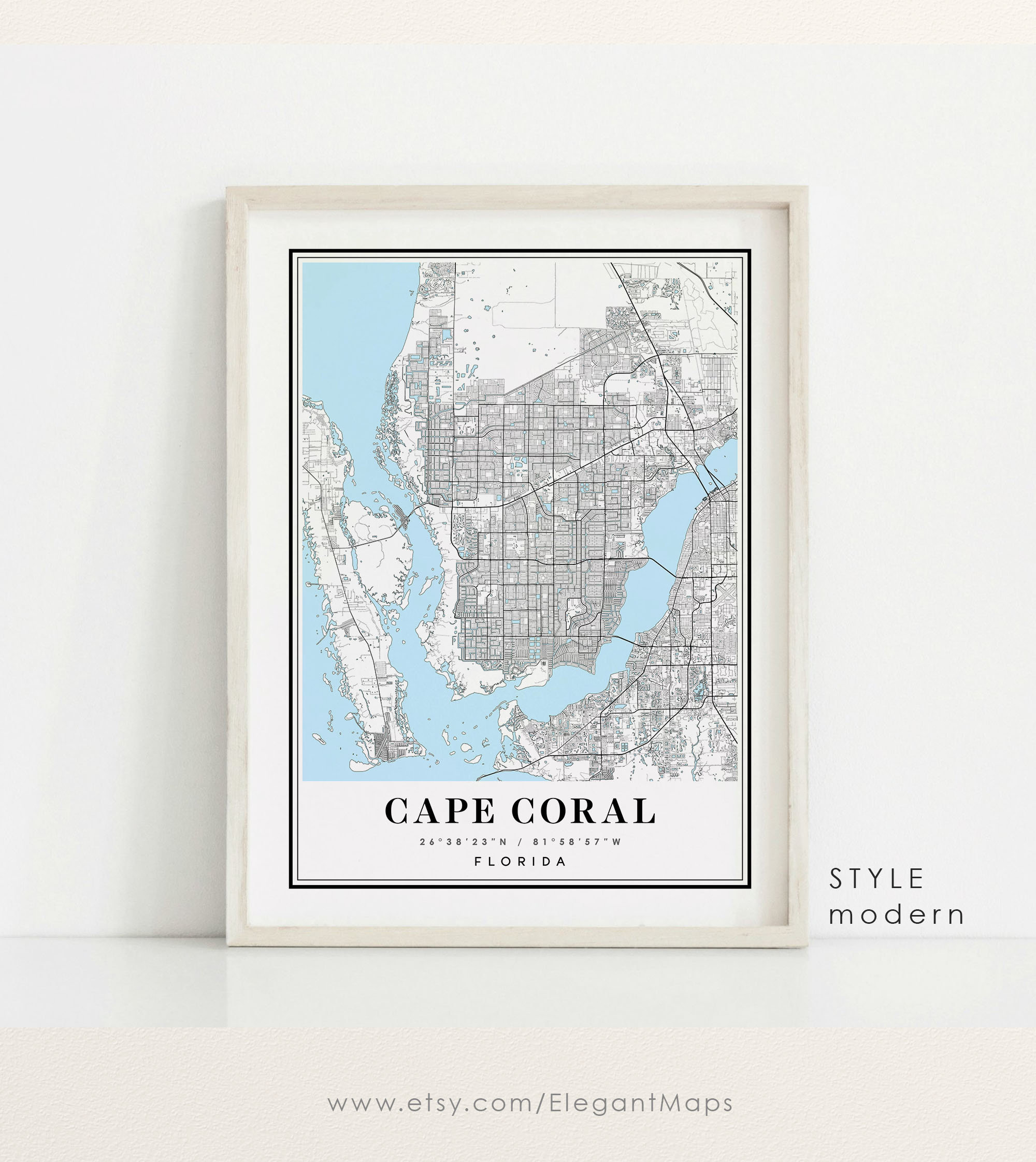 Cape Coral Florida Map Cape Coral FL Map Cape Coral City | Etsy