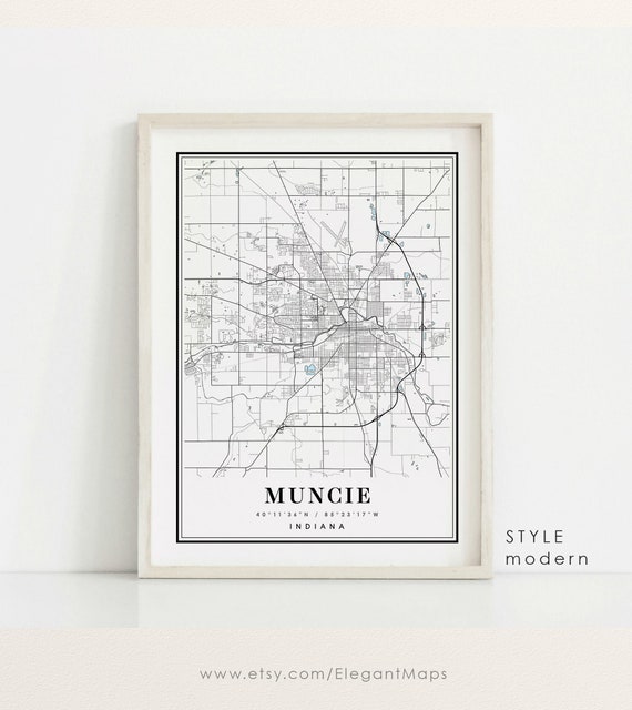 Muncie Indiana Map Muncie IN Map Muncie City Map Muncie | Etsy