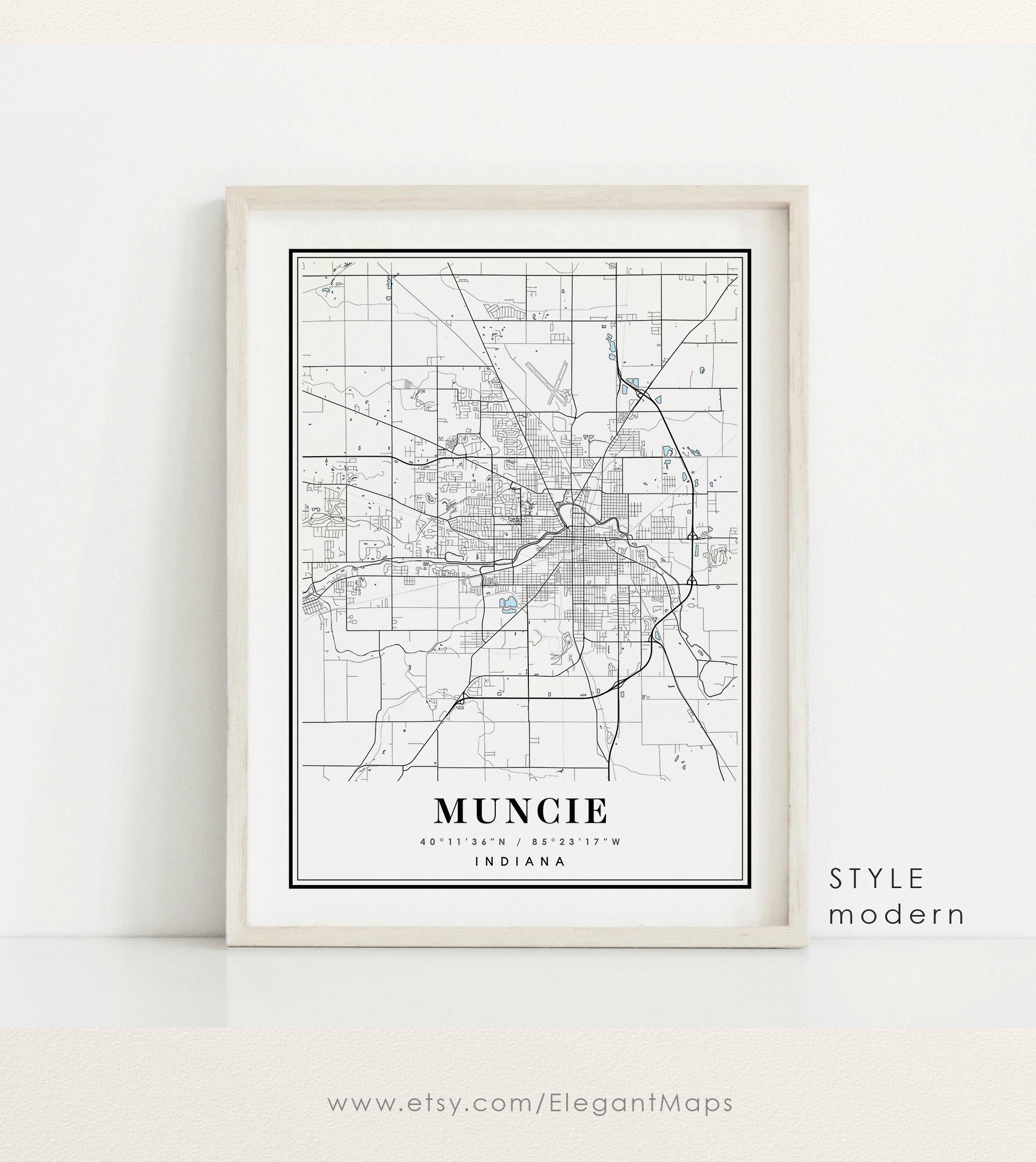 Muncie Indiana Map Muncie IN Map Muncie City Map Muncie | Etsy