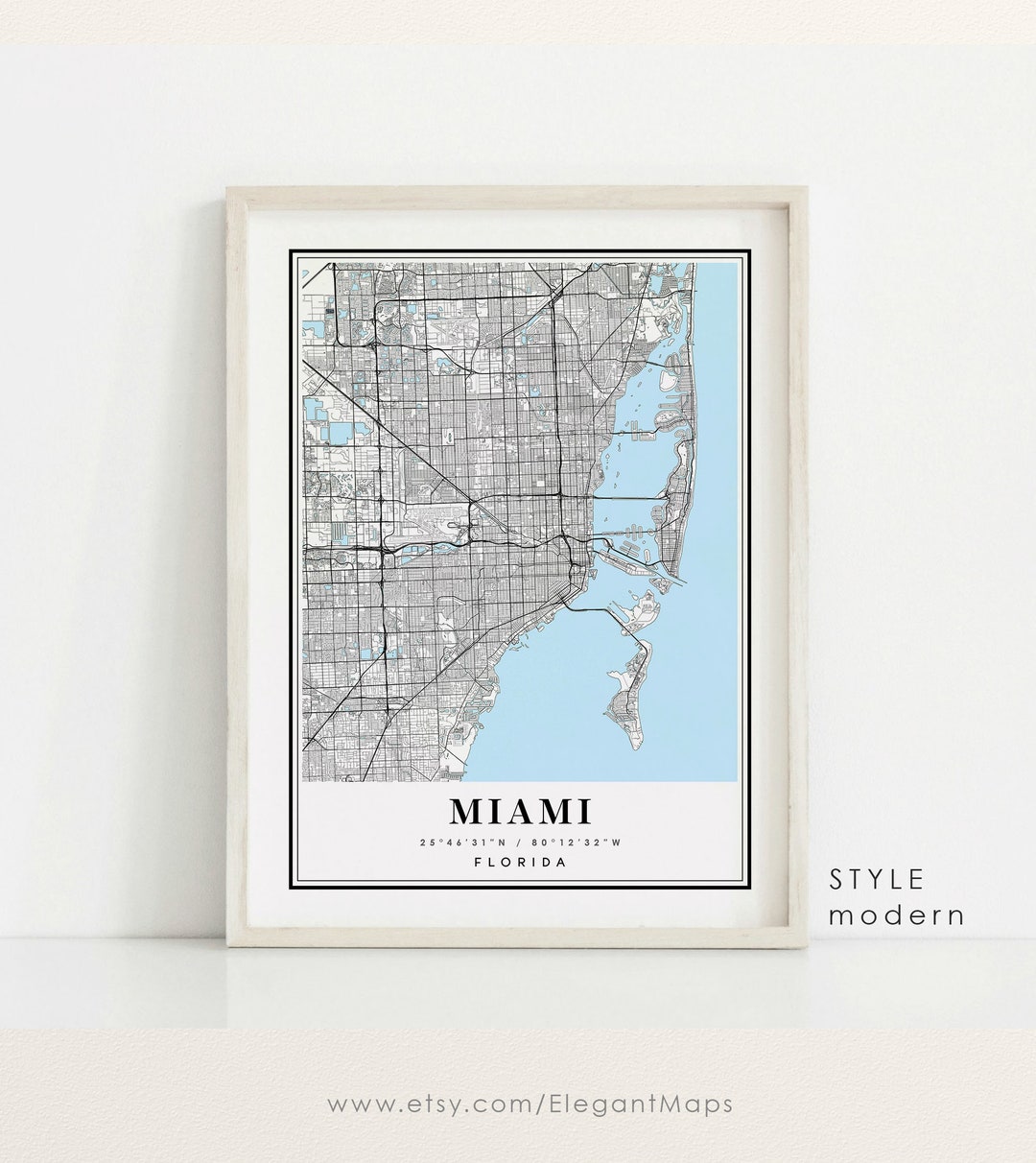 Miami Florida Map Miami FL Map Miami City Map Miami Print - Etsy