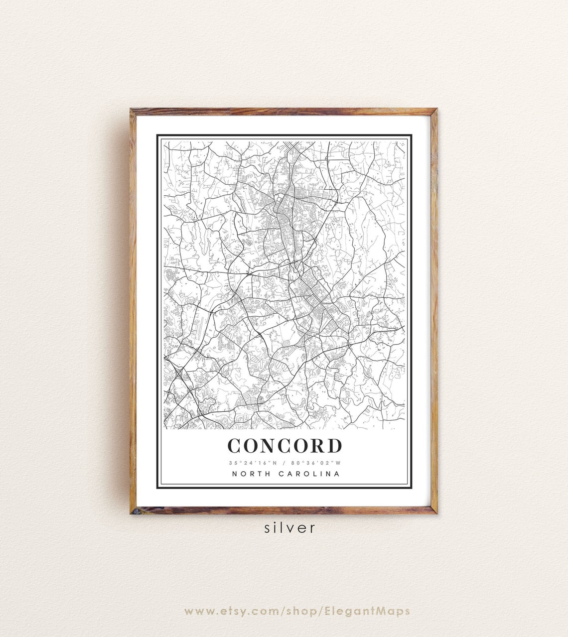 Concord North Carolina map Concord NC map Concord city map | Etsy