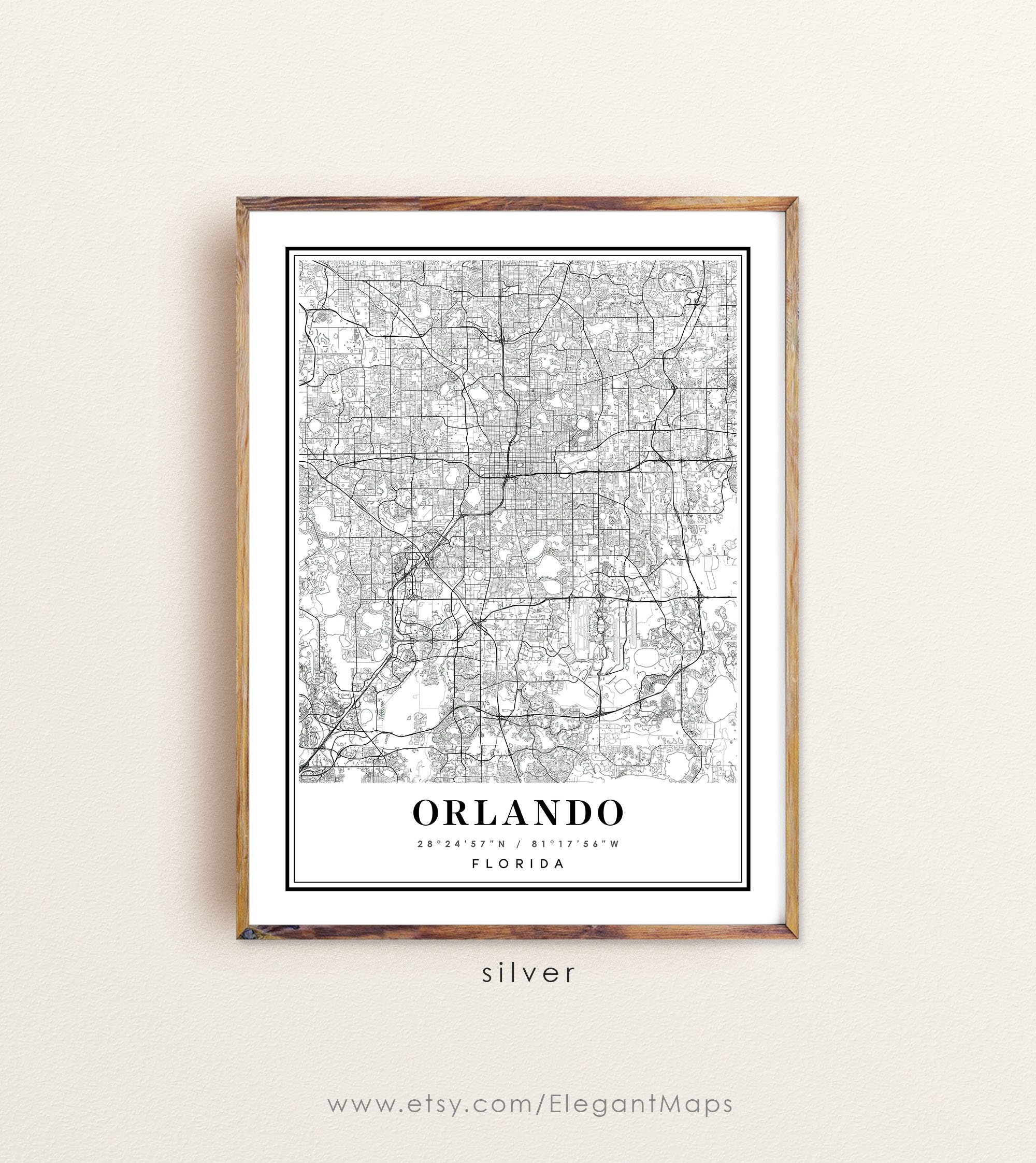 Orlando Florida Map Orlando FL Map Orlando City Map Orlando | Etsy