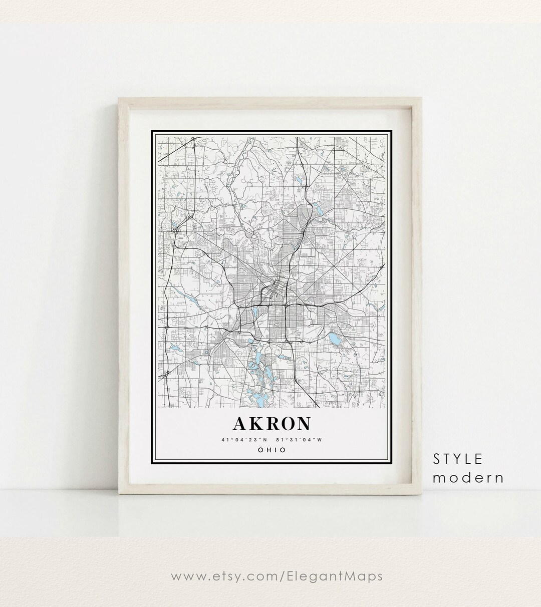 Akron Ohio Map, Akron OH Map, Akron City Map, Akron Print, Akron Poster ...