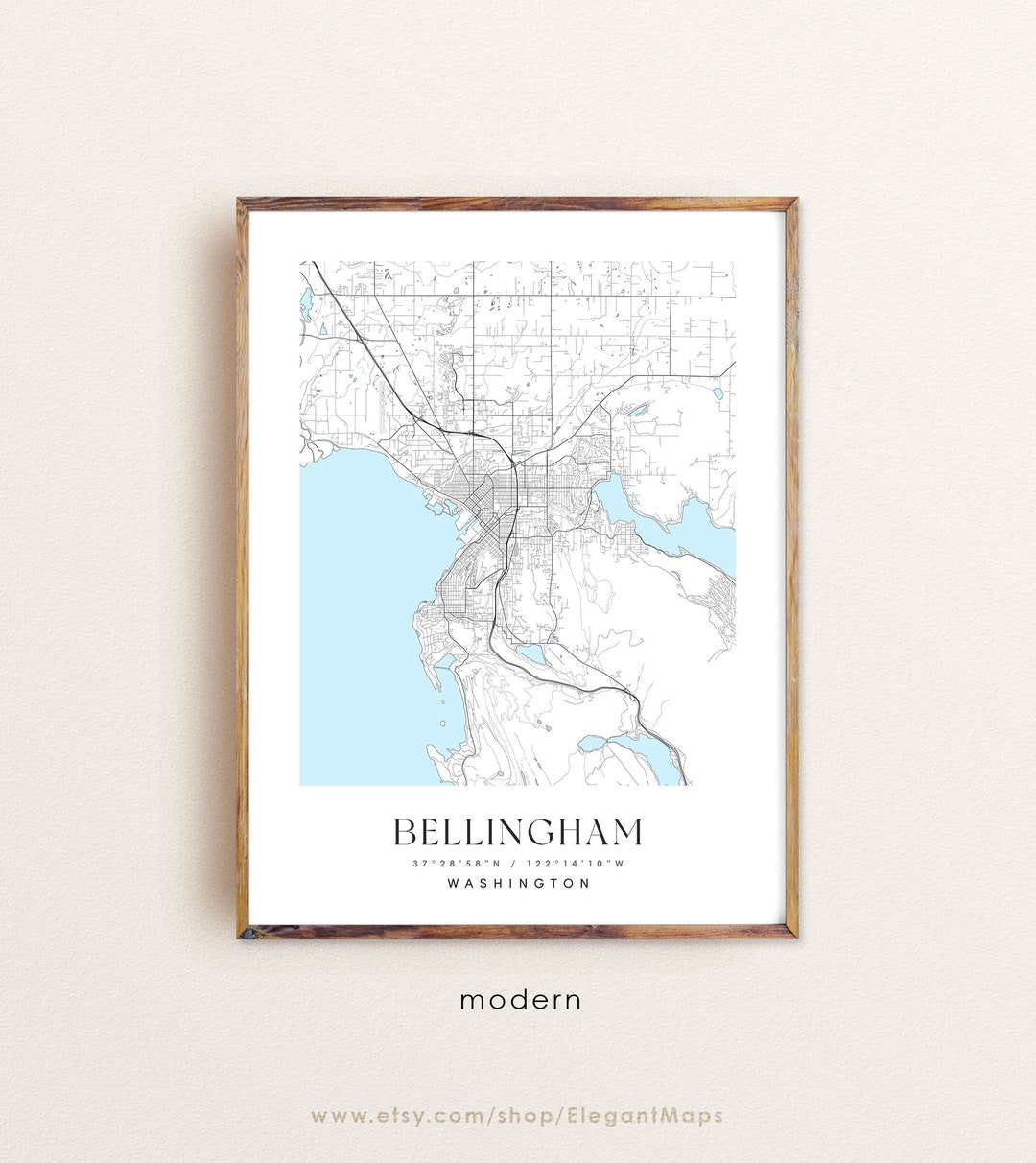 Bellingham Washington map, Bellingham WA map, Bellingham city print ...