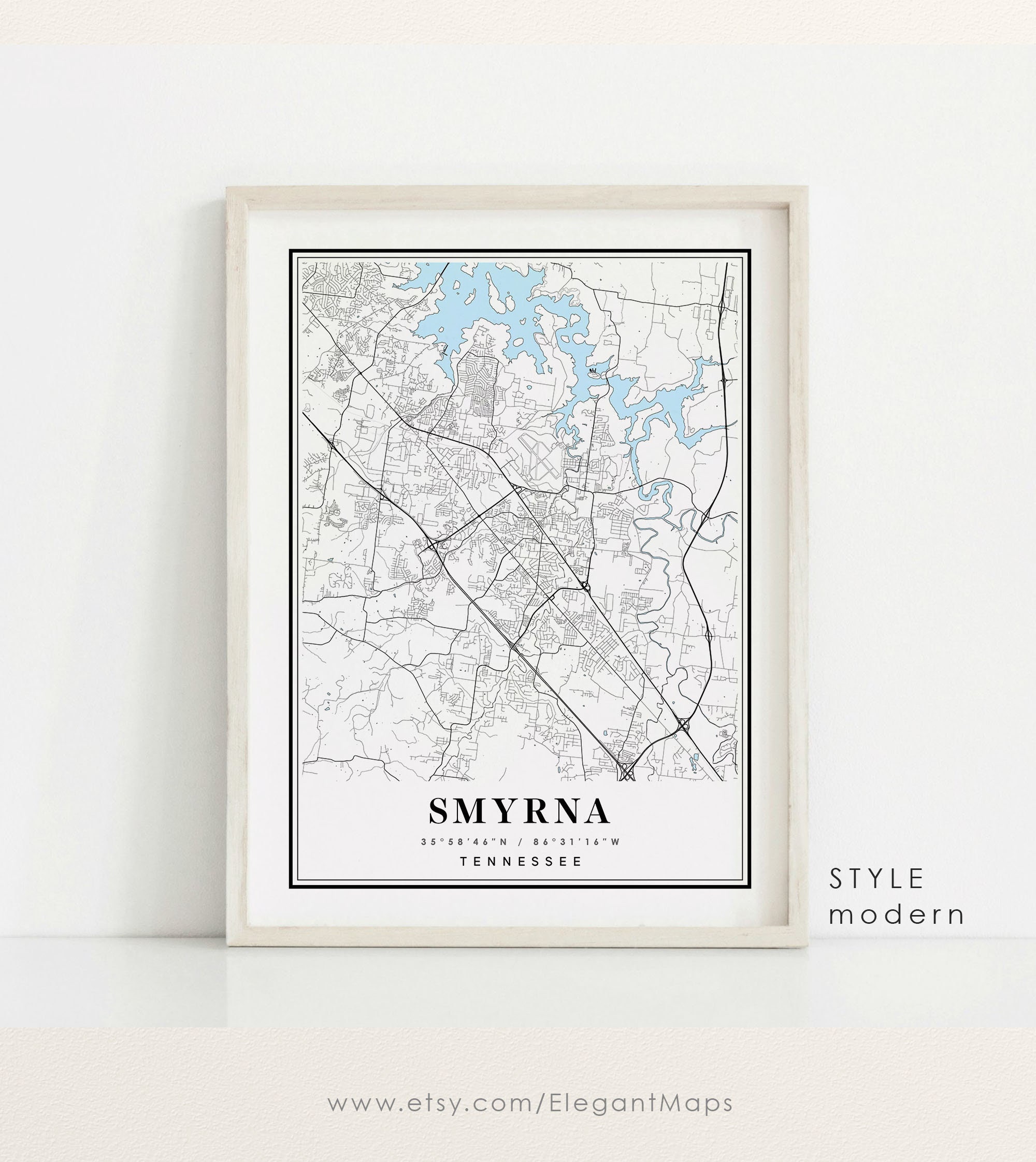 Mapa de Smyrna Tennessee mapa de Smyrna TN mapa de la ciudad - Etsy México
