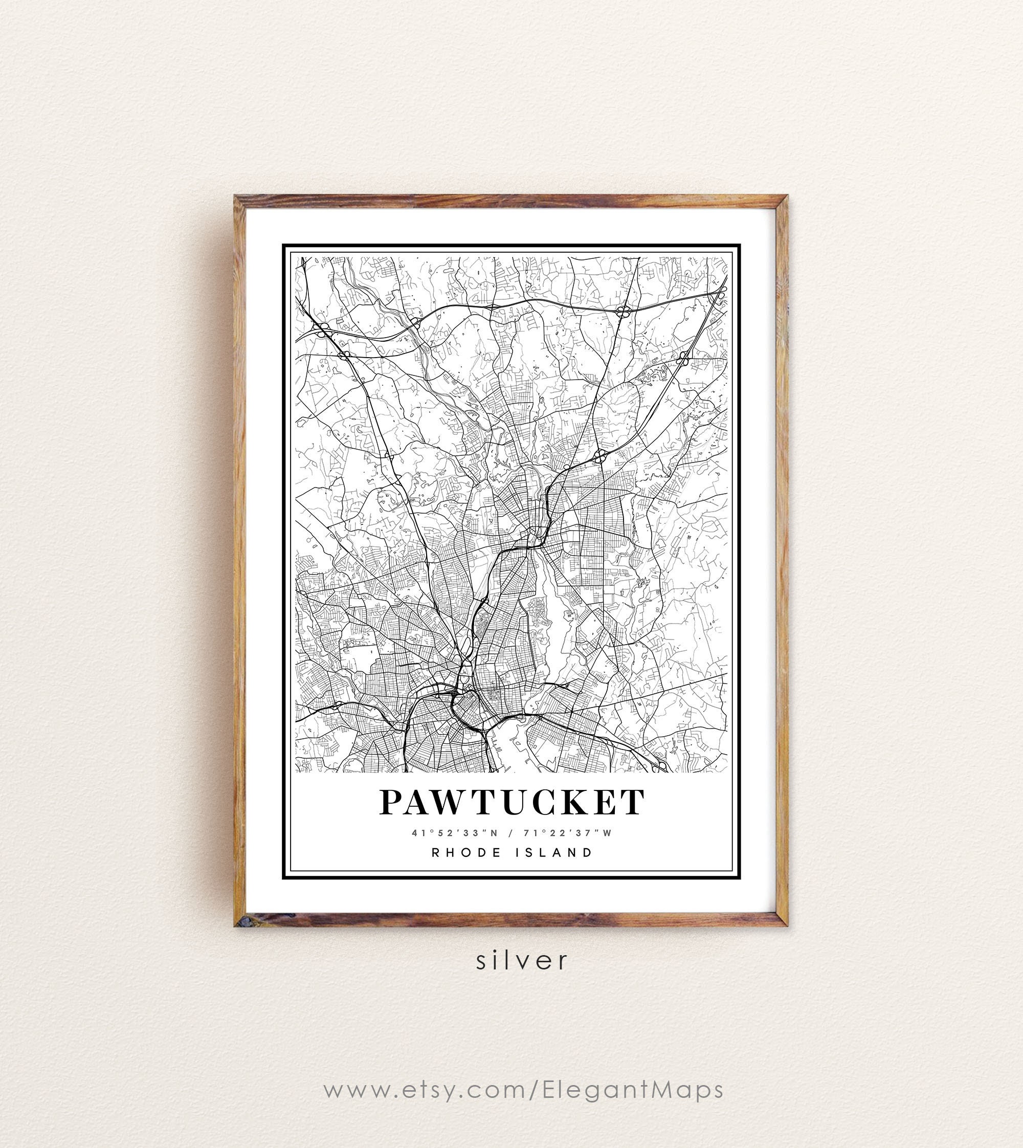 Pawtucket Rhode Island Map Pawtucket RI Map Pawtucket City | Etsy