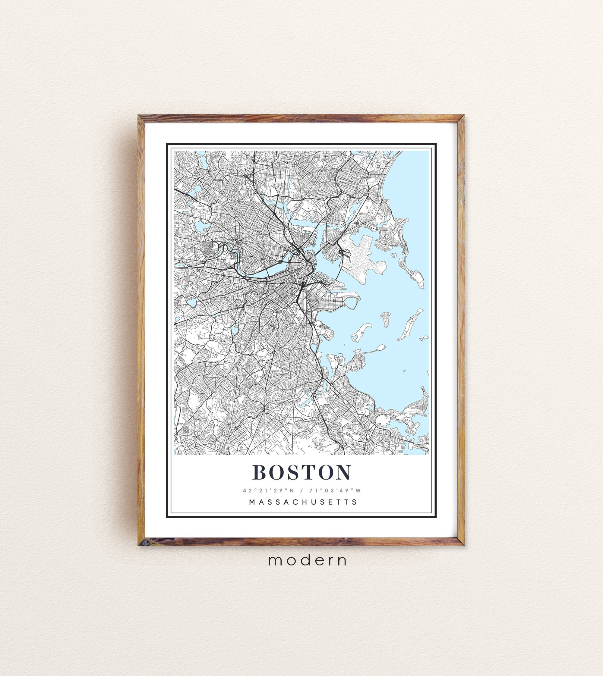 Boston Massachusetts map Boston MA map Boston city map | Etsy