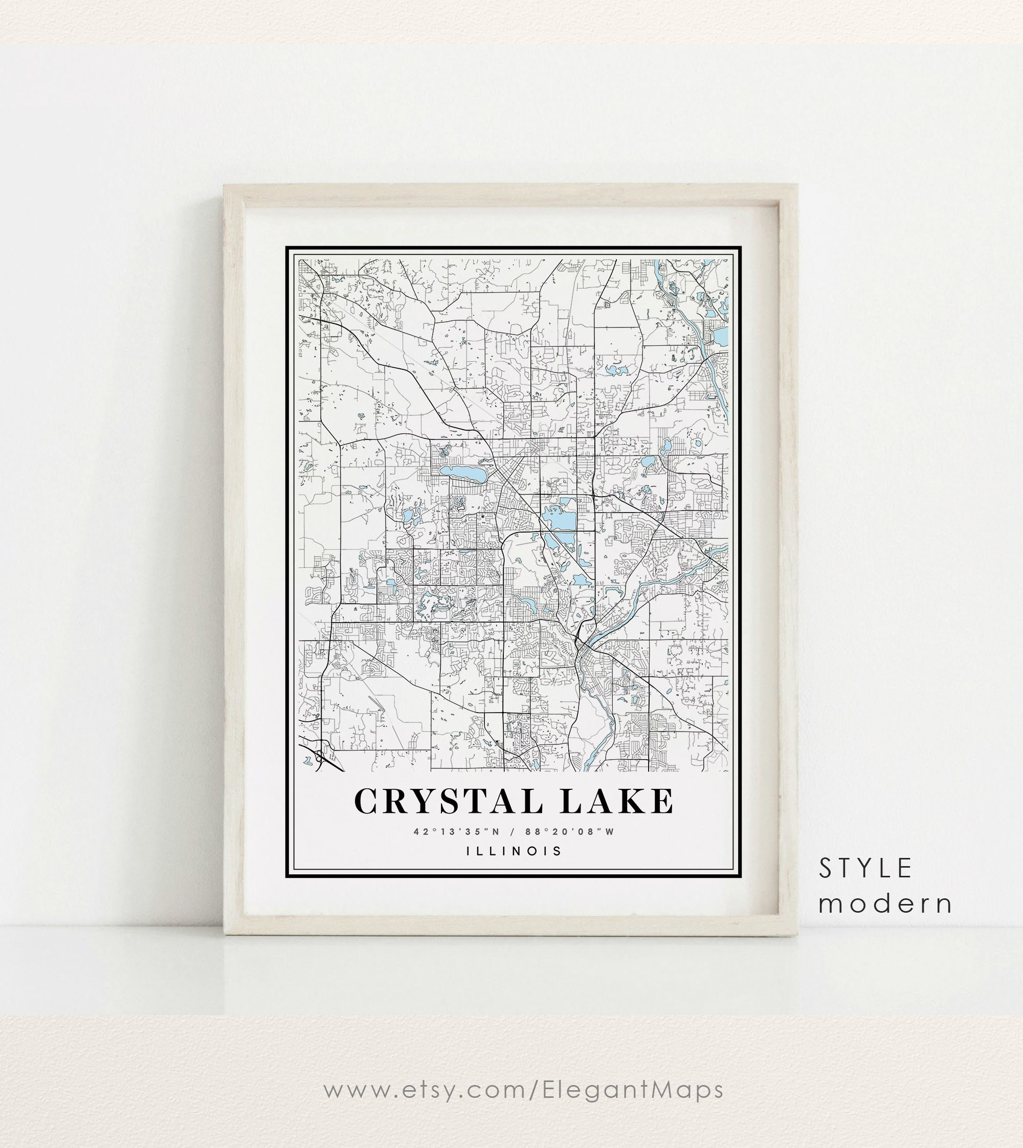 Crystal Lake Illinois Map Art Print: Cityscape Poster - Etsy