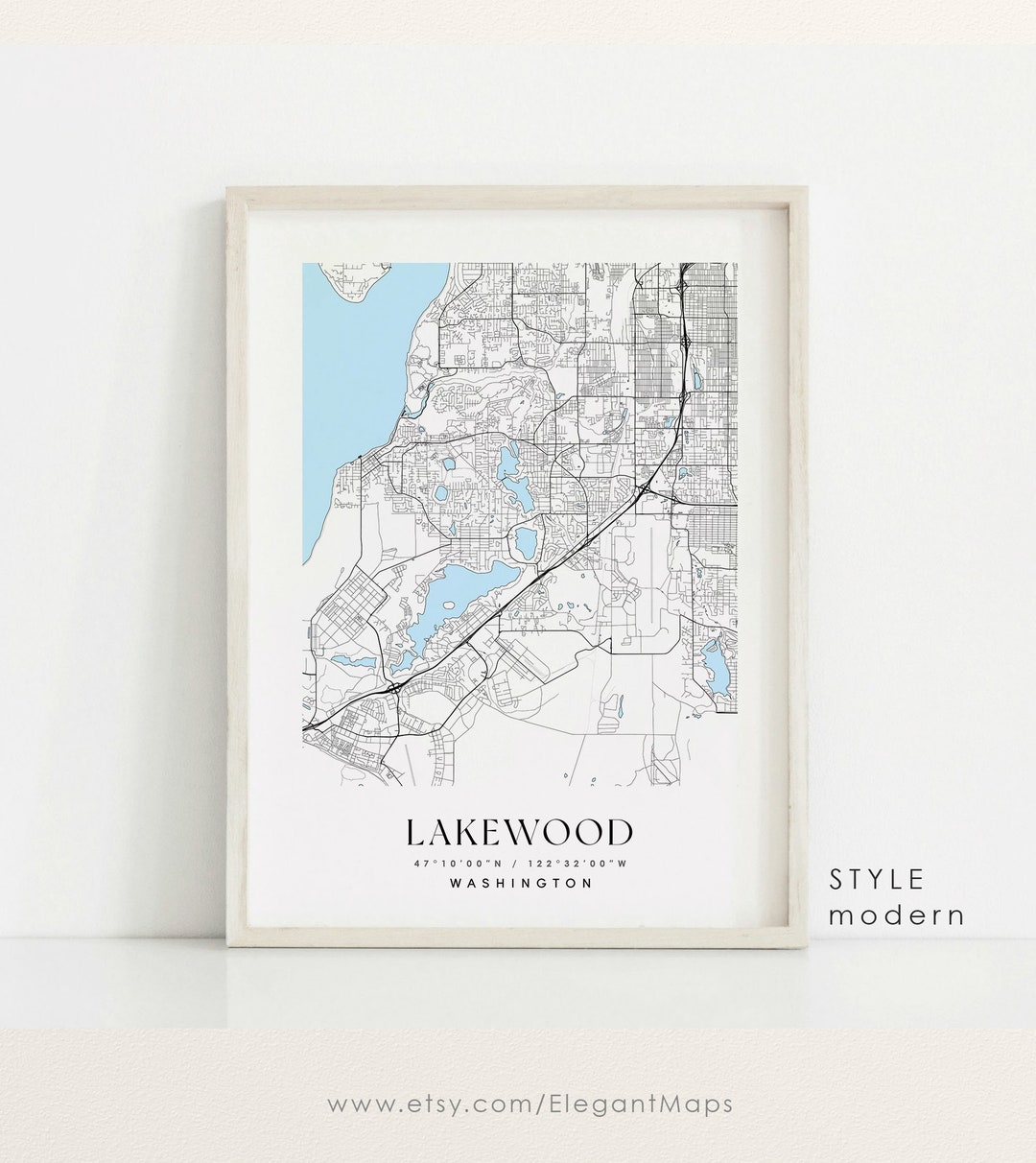 Lakewood Washington Map, Lakewood WA Map, Lakewood City Print, Lakewood ...