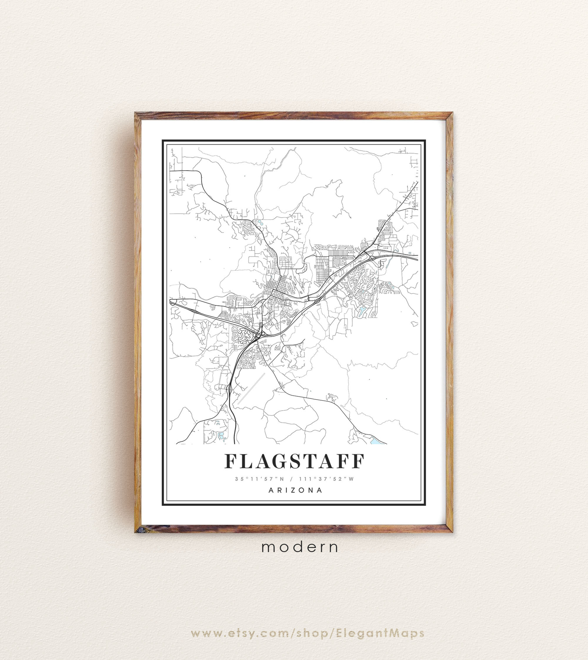 Flagstaff Arizona map Flagstaff AZ map Flagstaff city map | Etsy