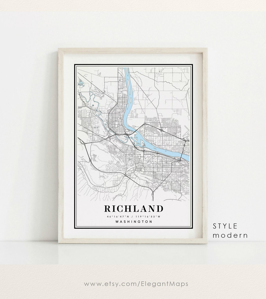 Richland Washington Map Richland WA Map Richland City Map - Etsy