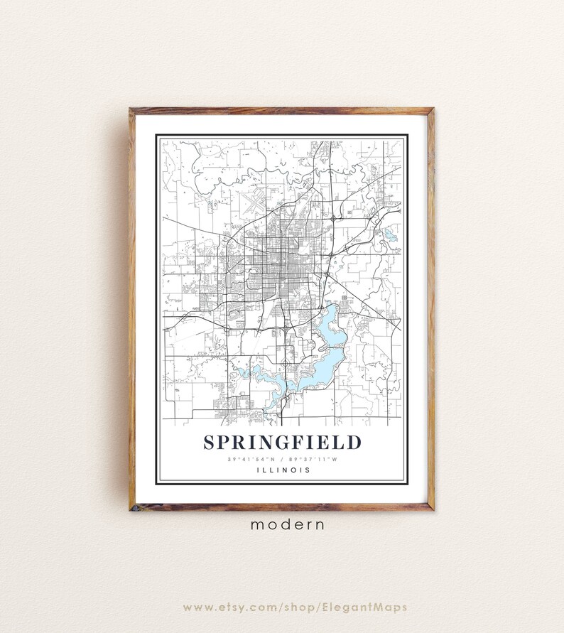 Springfield Illinois Map Springfield IL Map Springfield City | Etsy