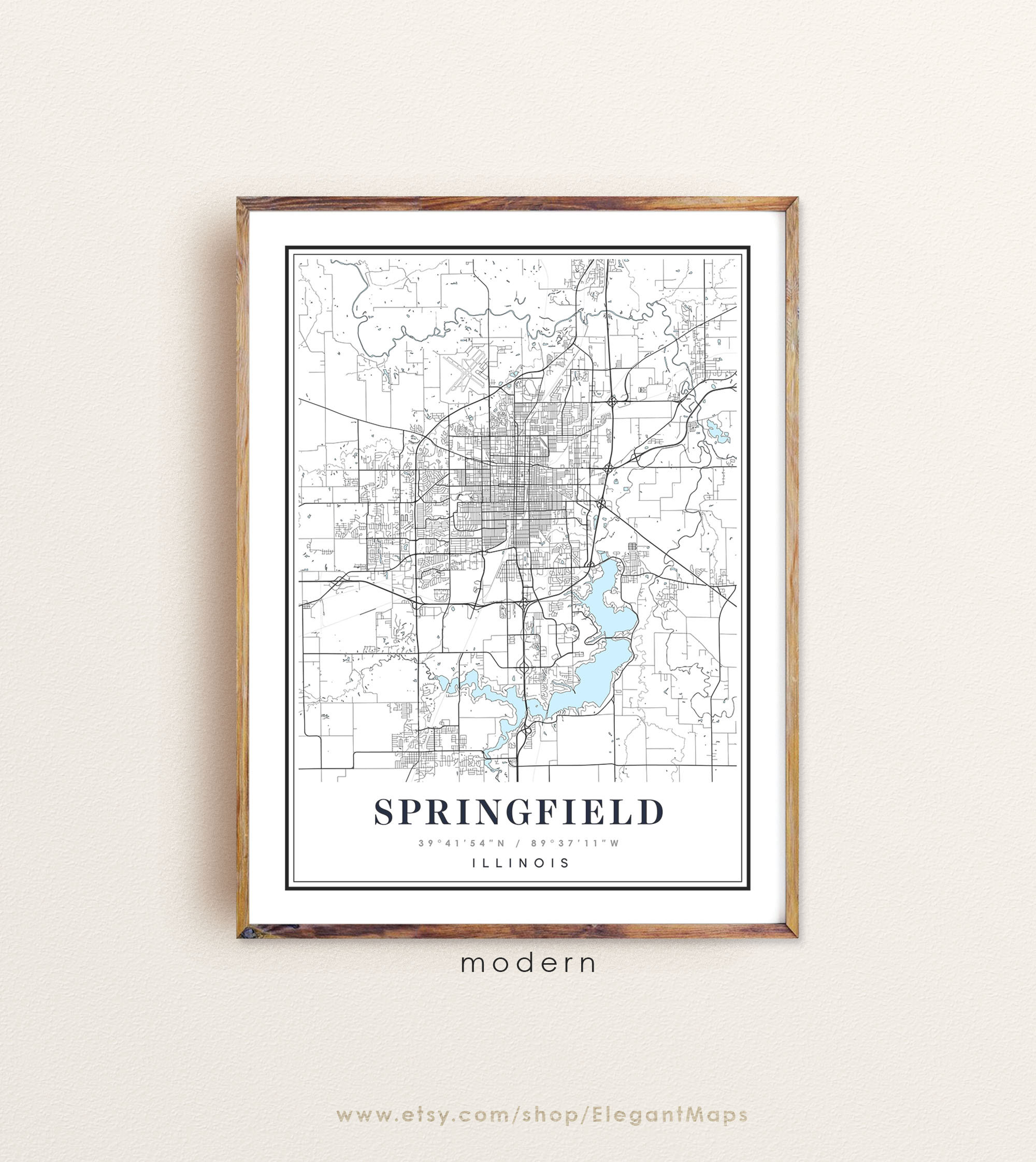 Springfield Illinois map Springfield IL map Springfield city | Etsy