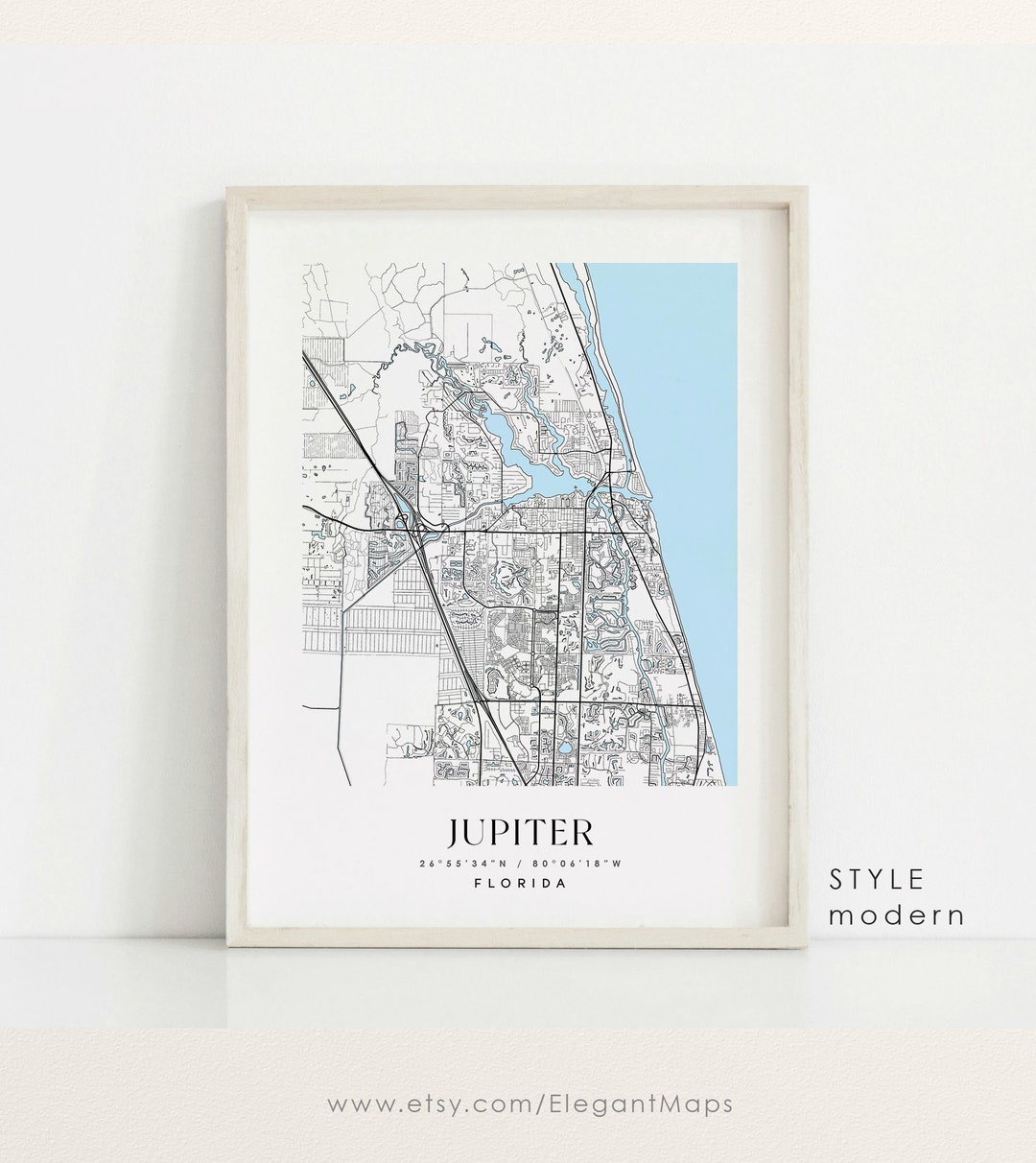 Jupiter Florida Map, Jupiter FL Map, Jupiter City Print, Jupiter Poster ...