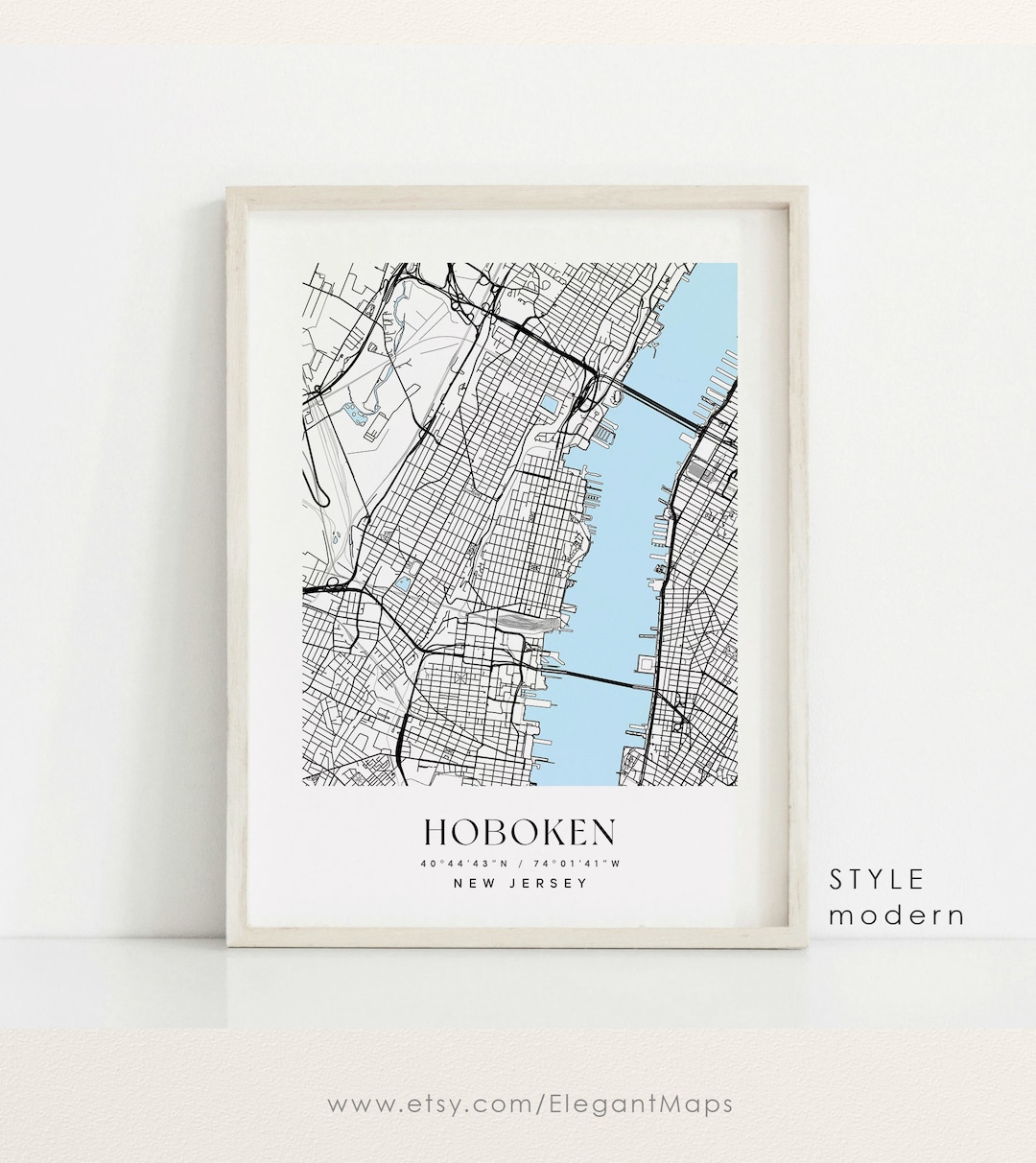 Hoboken New Jersey Map, Hoboken NJ Map, Hoboken City Print, Hoboken ...