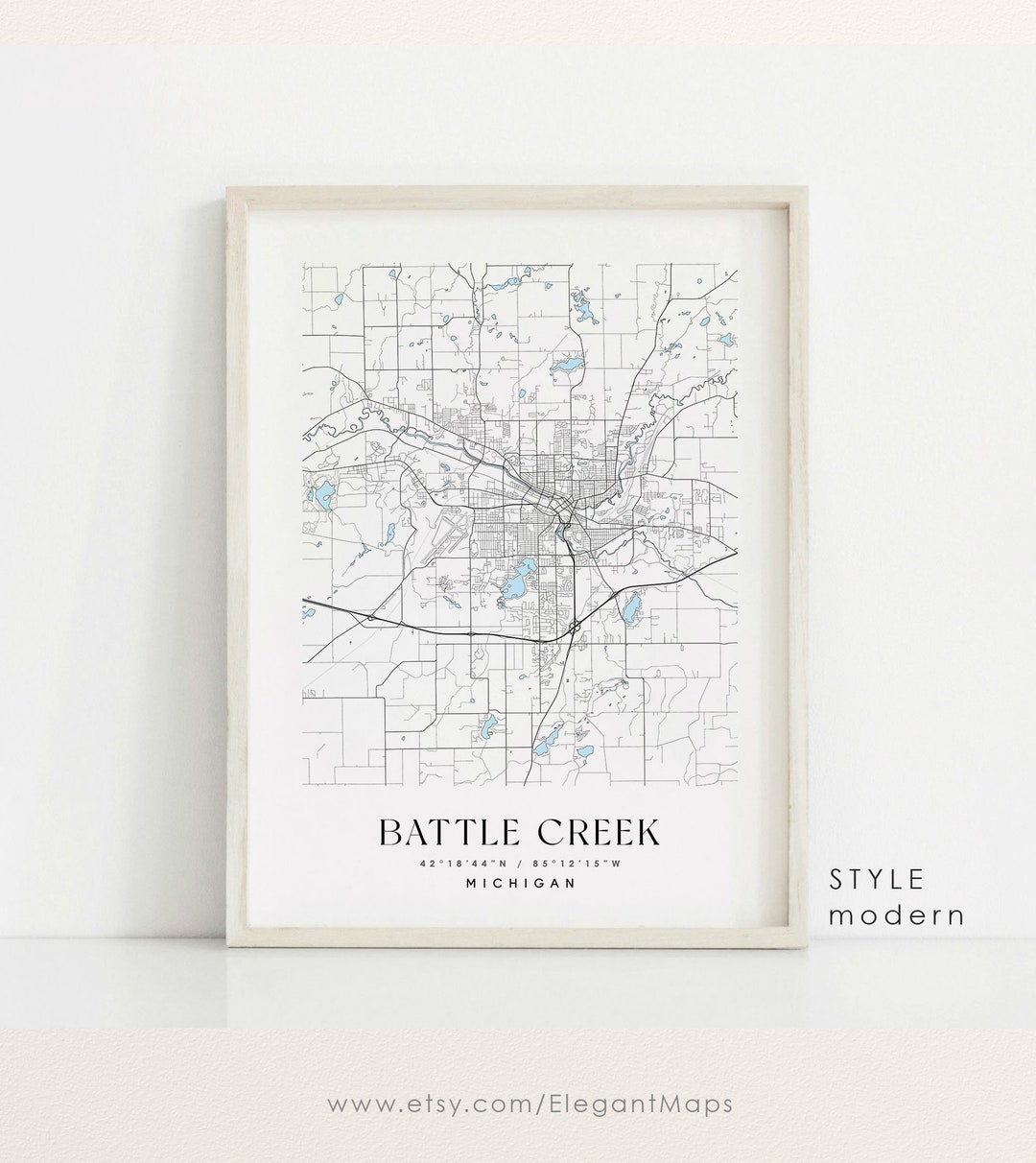 Battle Creek Michigan Map, Battle Creek MI Map, Battle Creek City Print ...