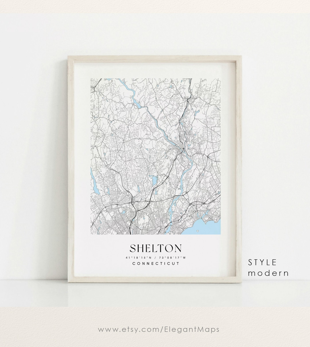 Shelton Connecticut Map Shelton CT Map Shelton City Print - Etsy