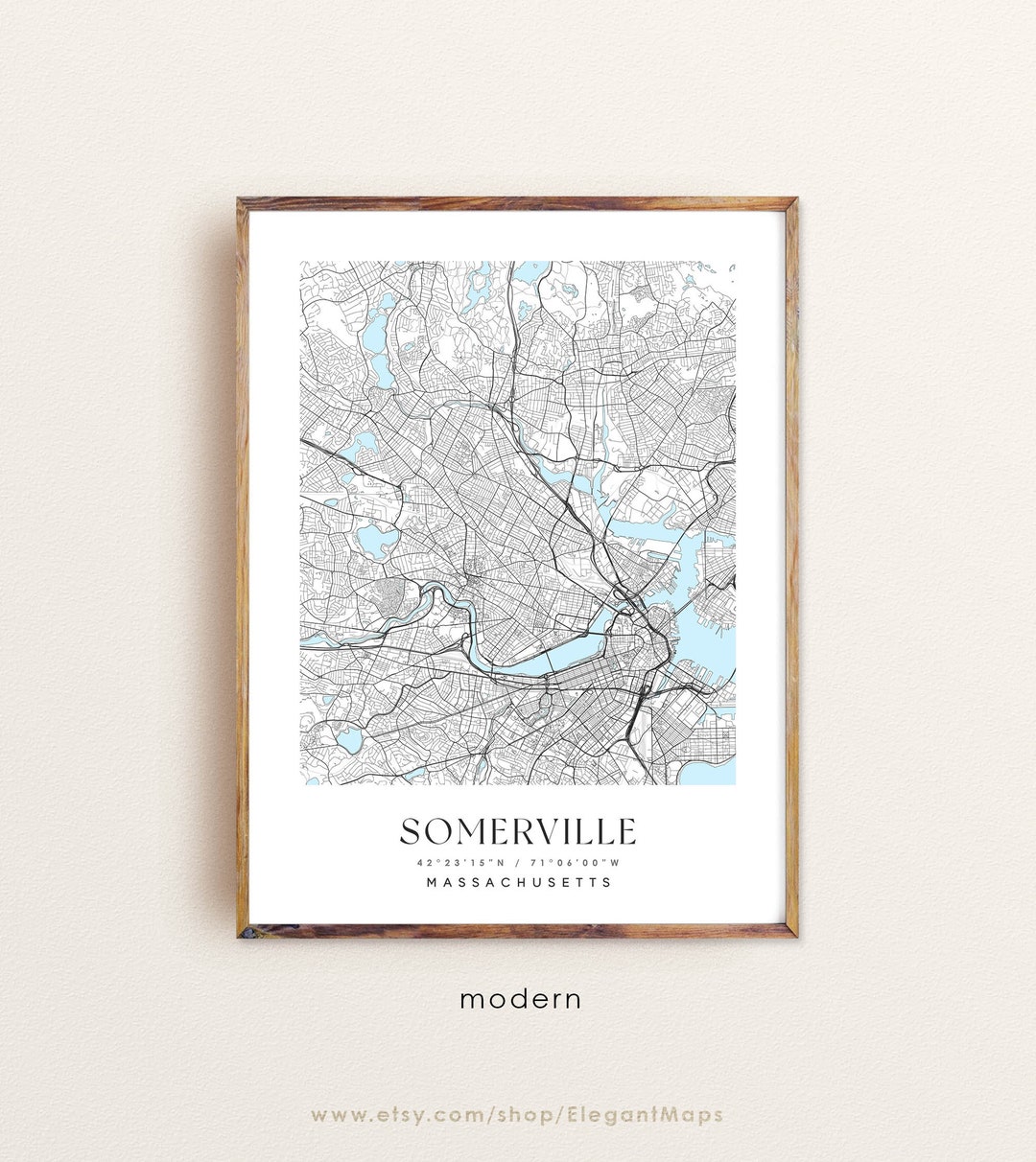 Somerville Massachusetts Map, Somerville MA Map, Somerville City Print ...