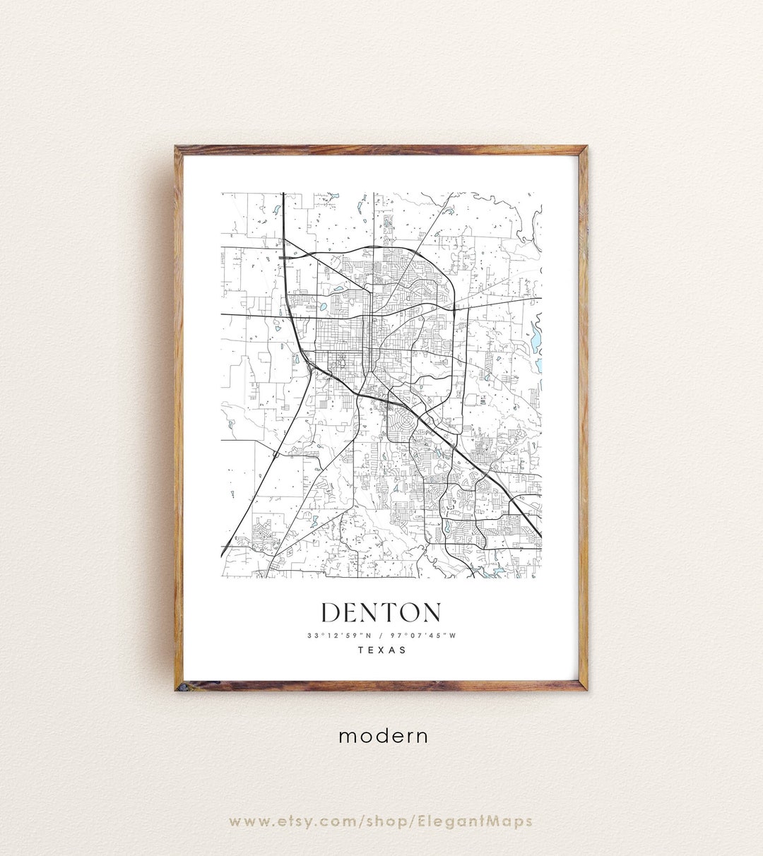 Denton Texas Map Denton TX Map Denton City Print Denton - Etsy