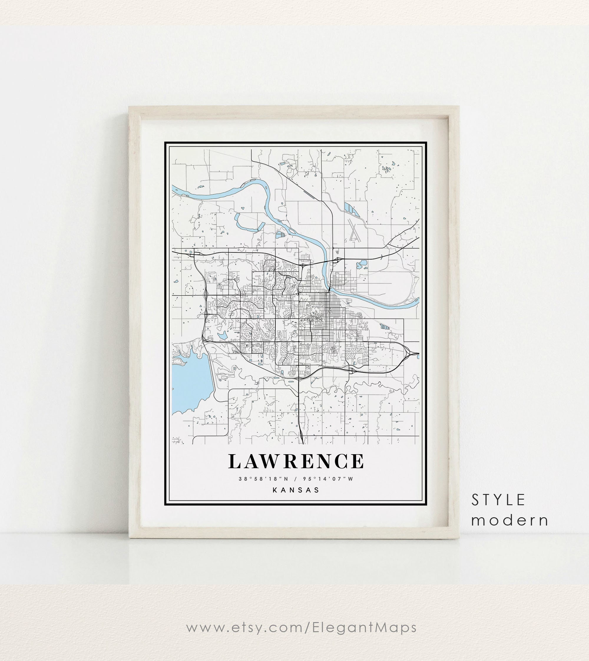 Lawrence Kansas Map Lawrence KS Map Lawrence City Map | Etsy