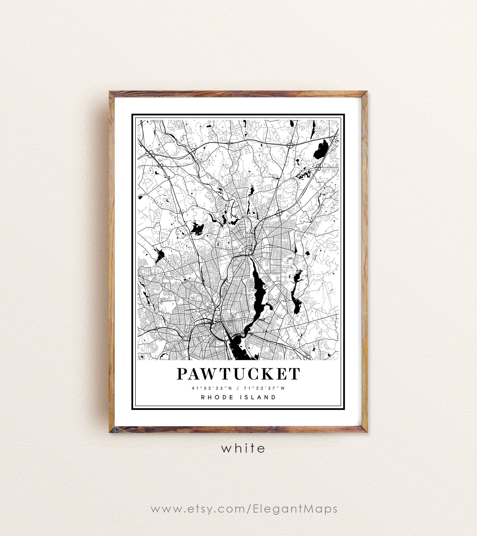 Pawtucket Rhode Island Map Pawtucket RI Map Pawtucket City | Etsy