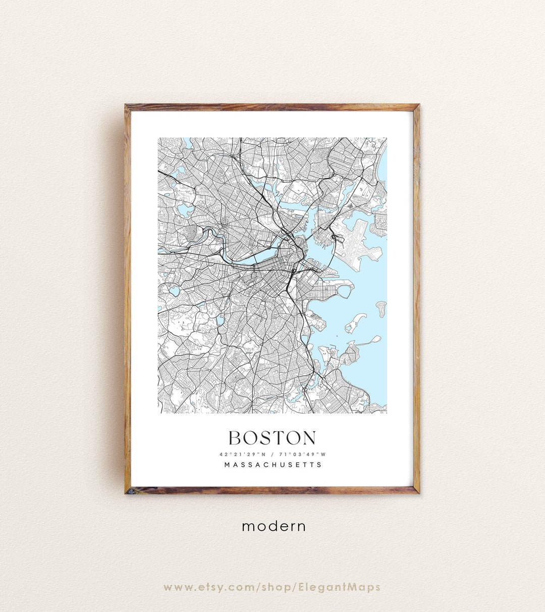 Boston City Map Print: Custom Wall Art - Etsy