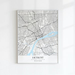 Detroit City Map Poster With Street Name Labels : A Stylish - Etsy
