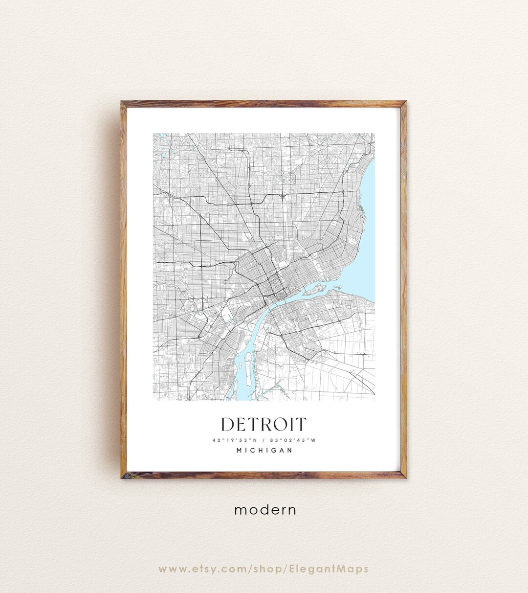 Detroit Michigan Map, Detroit MI Map, Detroit City Print, Detroit ...