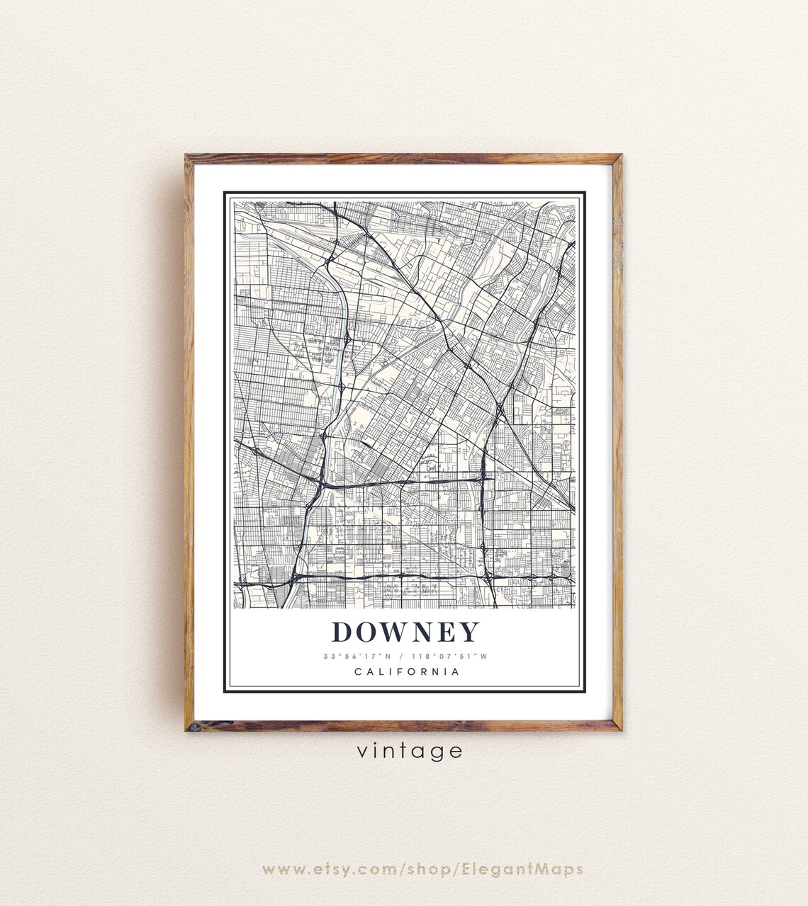 Downey California map Downey CA map Downey city map Downey | Etsy