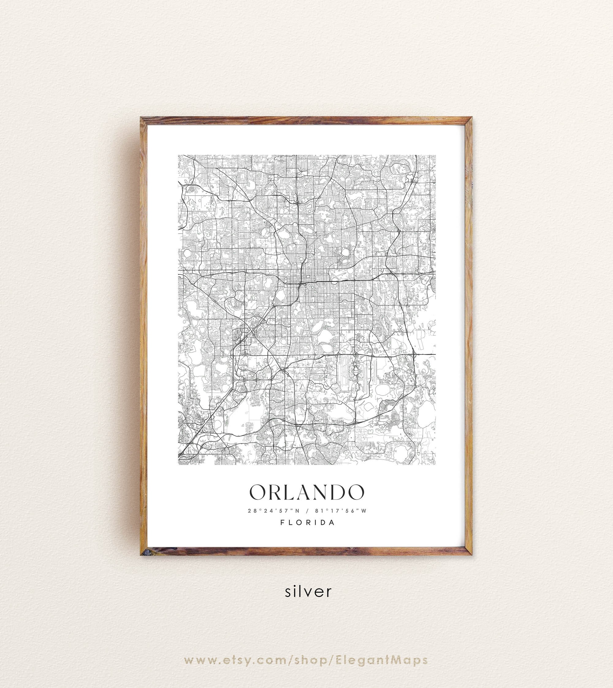 Orlando Florida map Orlando FL map Orlando city print | Etsy