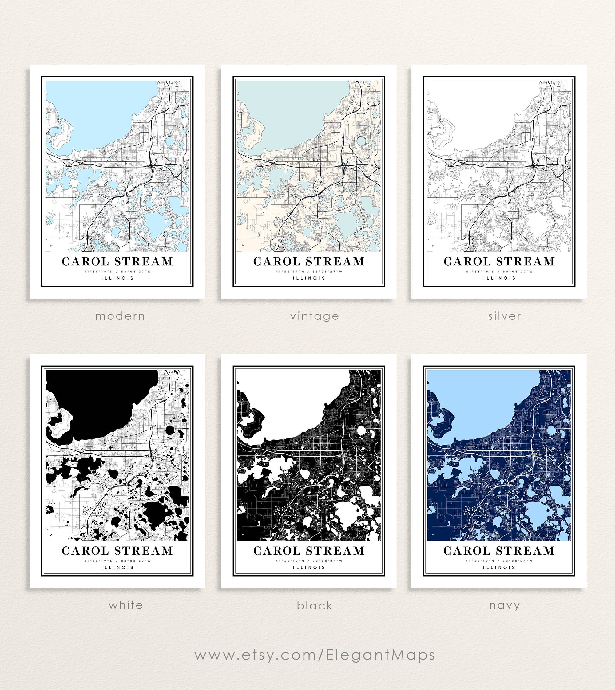 Carol Stream Illinois Map Carol Stream IL Map Carol Stream - Etsy