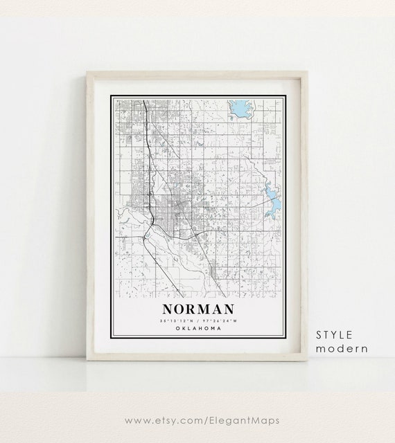 Norman Oklahoma Map Norman OK Map Norman City Map Norman | Etsy