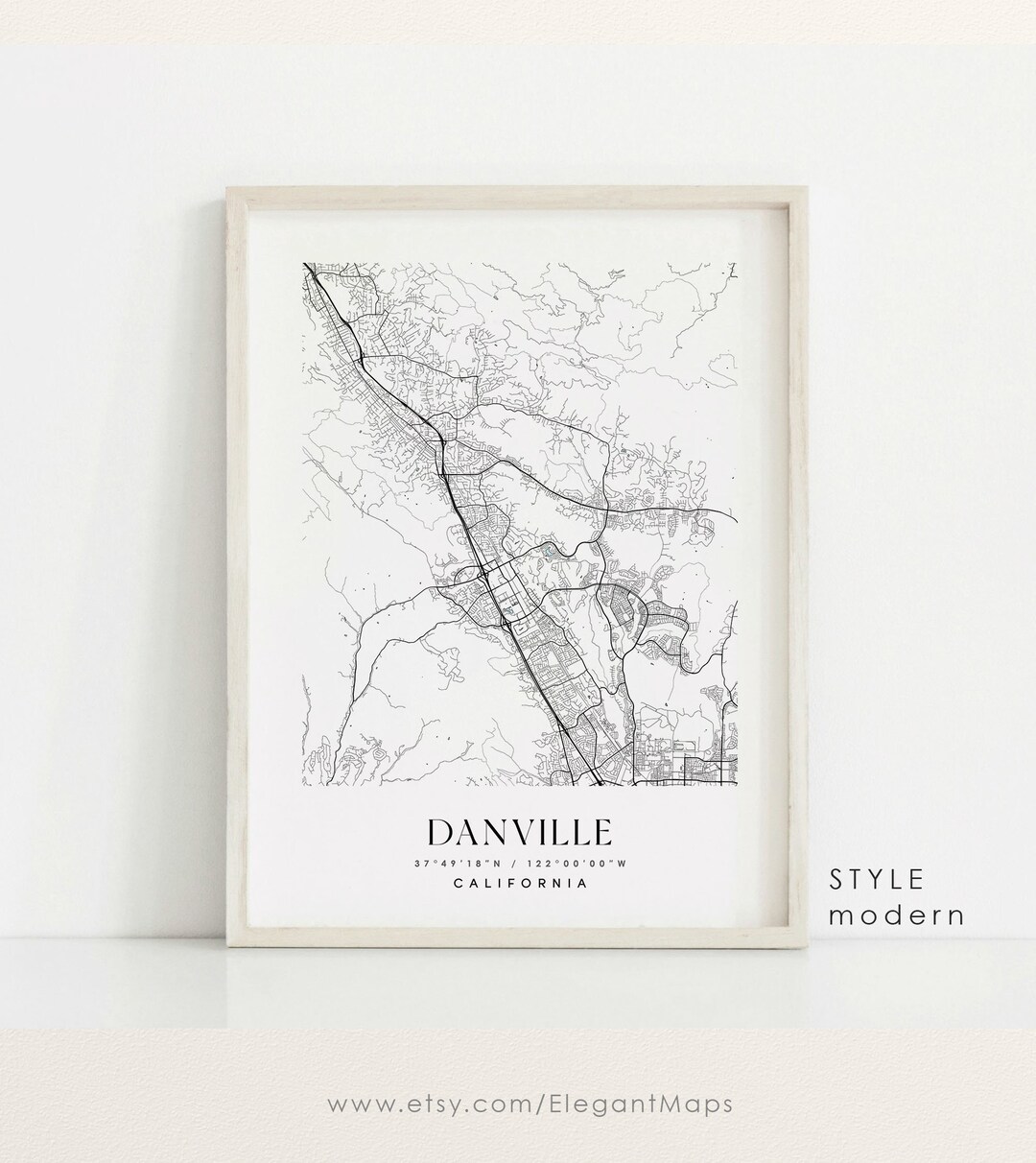 Danville California Map, Danville CA Map, Danville City Print, Danville ...