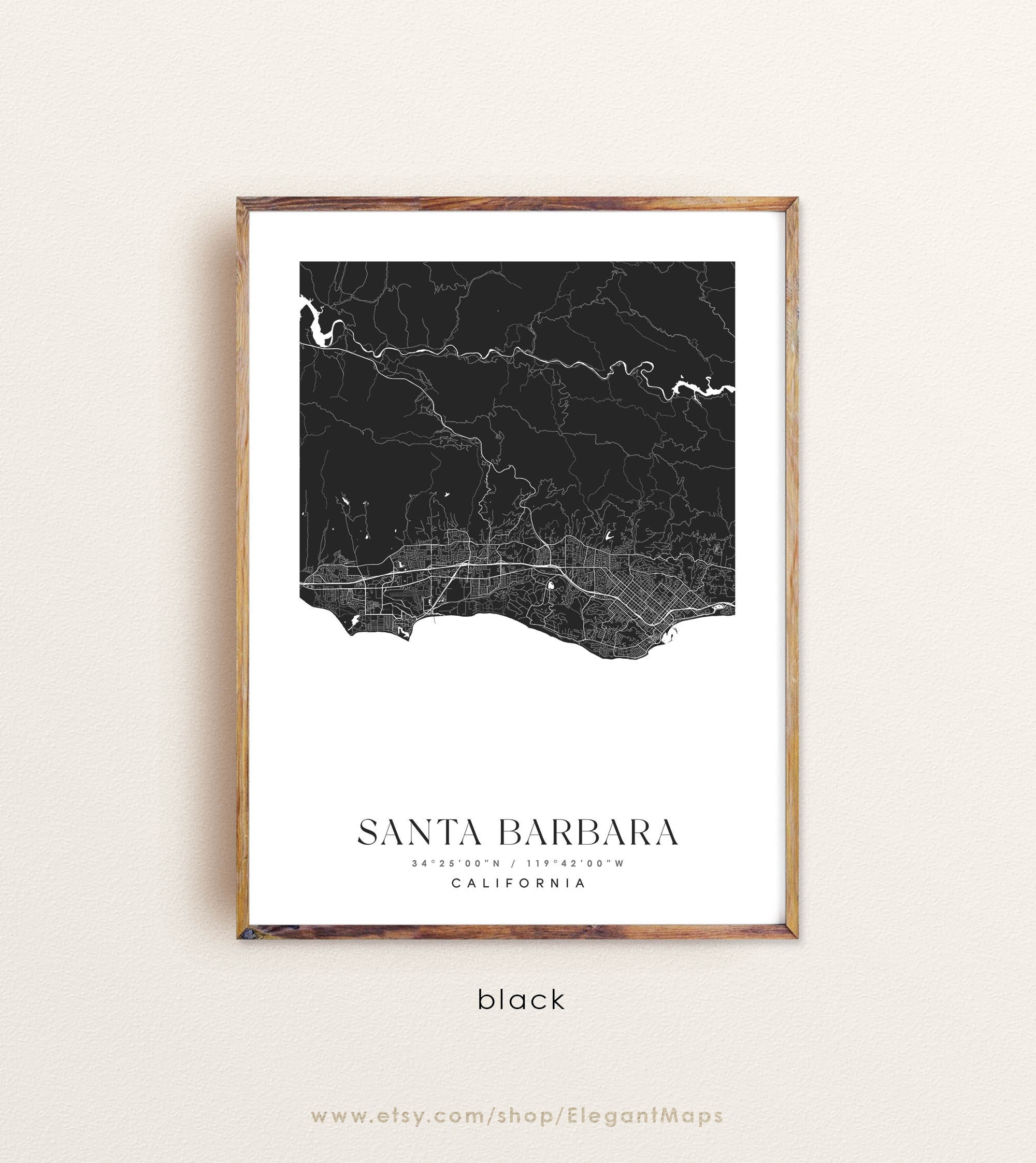 Santa Barbara California Map Santa Barbara CA Map Santa | Etsy