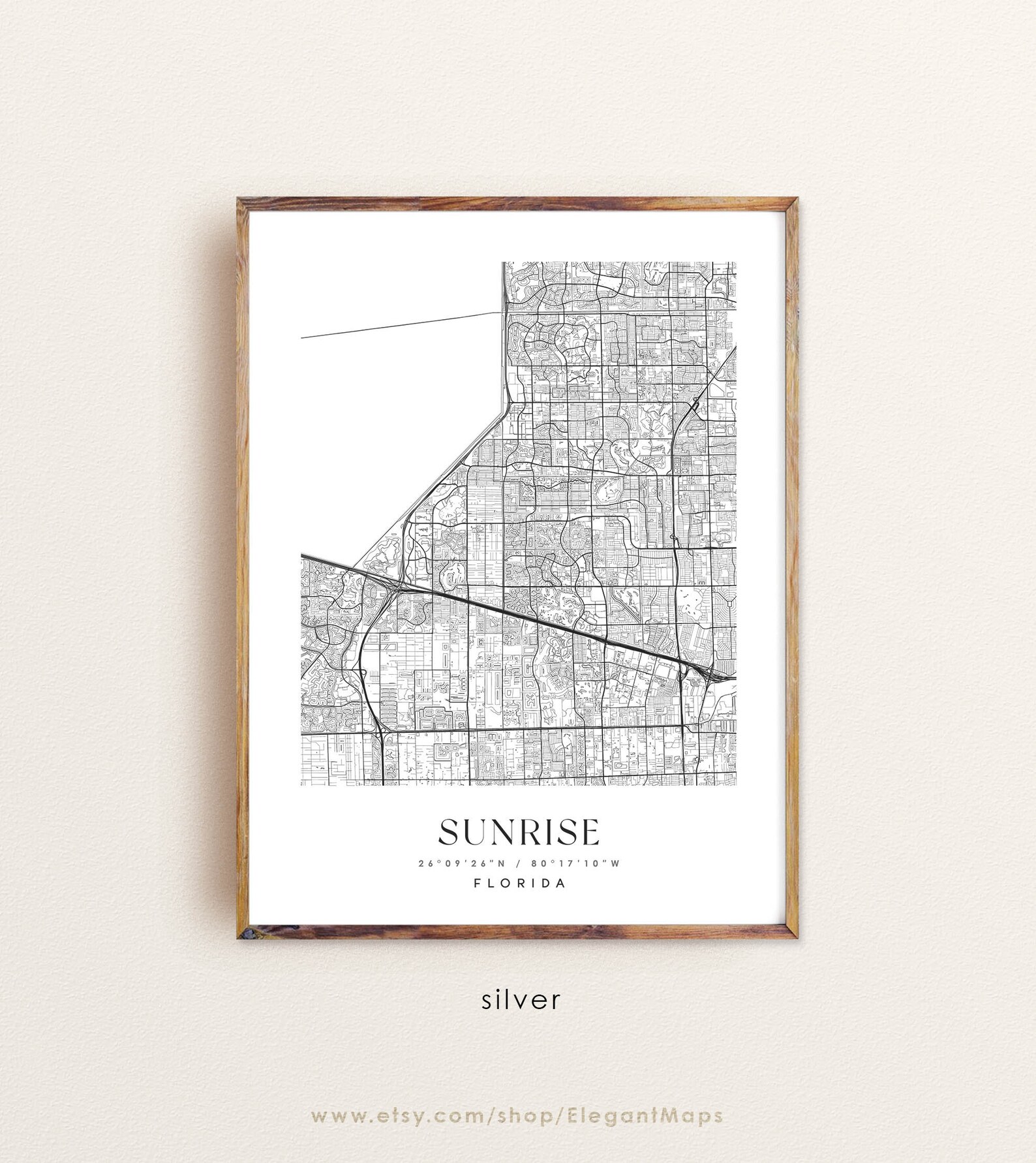 Sunrise Florida Map Sunrise FL Map Sunrise City Print - Etsy