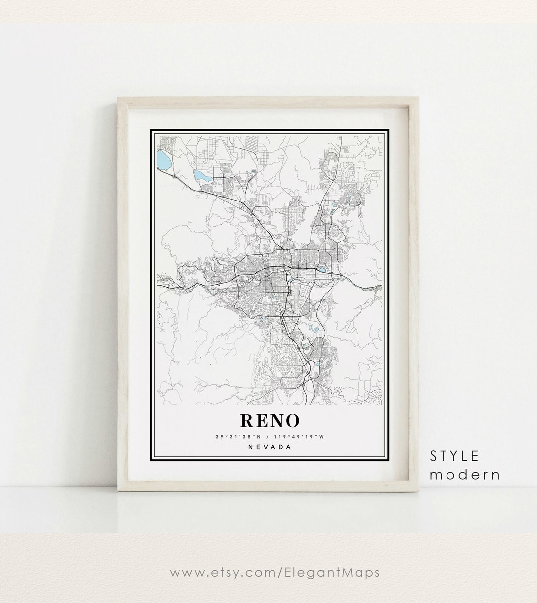Reno Nevada Map, Reno NV Map, Reno City Map, Reno Print, Reno Poster ...