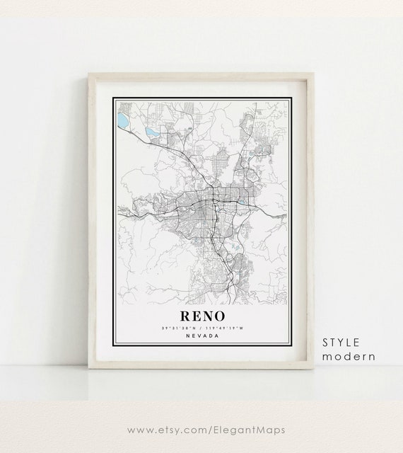 Reno Nevada Map Reno NV Map Reno City Map Reno Print Reno - Etsy